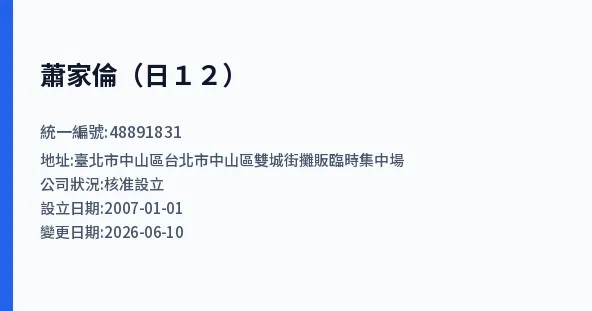 蕭家倫(日12)的照片-統編 48891831(臺北市) 公司登記資料與營業項目詳細圖表