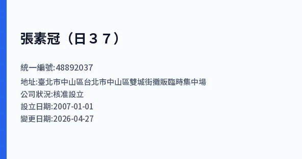 張素冠(日37)的照片-統編 48892037(臺北市) 公司登記資料與營業項目詳細圖表