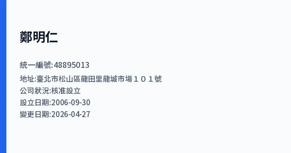 鄭明仁的照片-統編 48895013(臺北市) 公司登記資料與營業項目詳細圖表