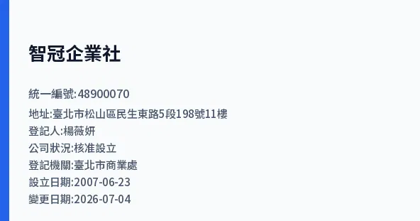 智冠企業社的照片-統編 48900070(臺北市) 公司登記資料與營業項目詳細圖表