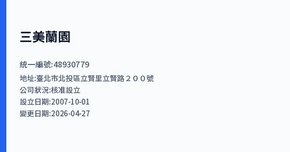 三美蘭園的照片-統編 48930779(臺北市) 公司登記資料與營業項目詳細圖表