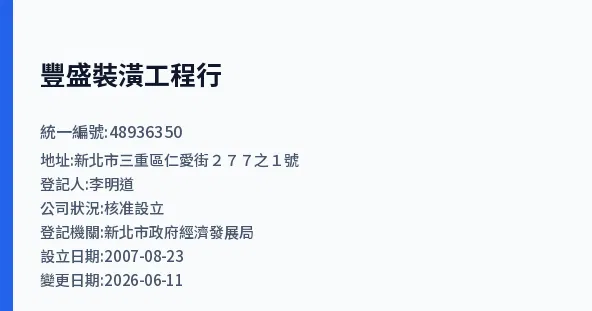 豐盛裝潢工程行的照片-統編 48936350(新北市) 公司登記資料與營業項目詳細圖表