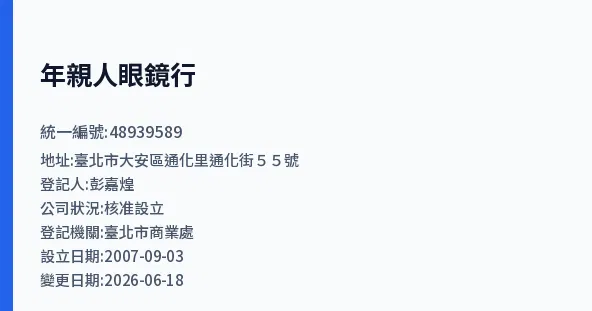年親人眼鏡行的照片-統編 48939589(臺北市) 公司登記資料與營業項目詳細圖表