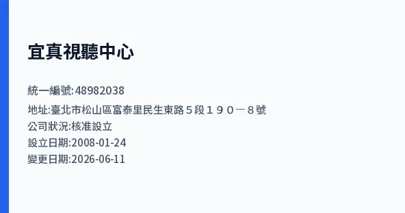 宜真視聽中心的照片-統編 48982038(臺北市) 公司登記資料與營業項目詳細圖表