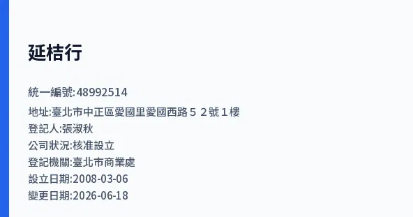 延桔行的照片-統編 48992514(臺北市) 公司登記資料與營業項目詳細圖表