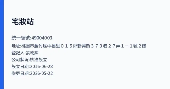 宅妝站的照片-統編 49004003(桃園市) 公司登記資料與營業項目詳細圖表