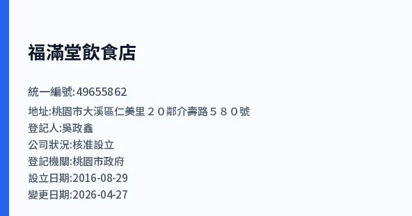 福滿堂飲食店的照片-統編 49655862(桃園市) 公司登記資料與營業項目詳細圖表