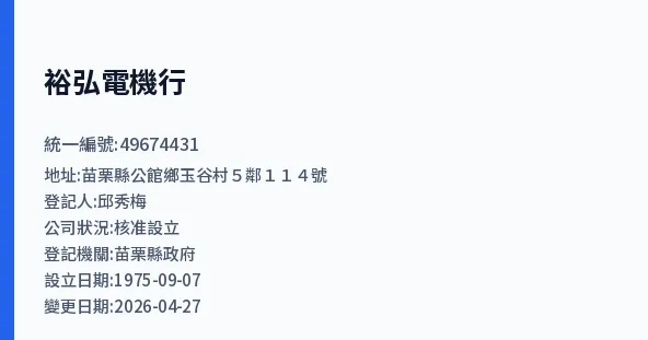 裕弘電機行的照片-統編 49674431(苗栗縣) 公司登記資料與營業項目詳細圖表