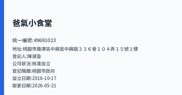 爸氣小食堂的照片-統編 49691023(桃園市) 公司登記資料與營業項目詳細圖表