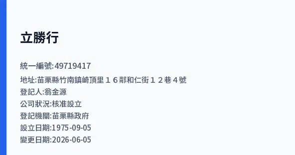 立勝行的照片-統編 49719417(苗栗縣) 公司登記資料與營業項目詳細圖表