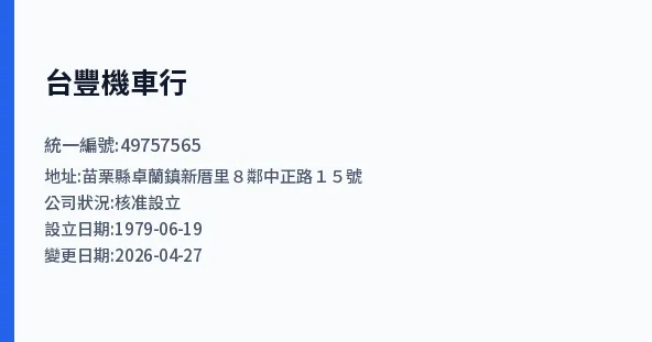 台豐機車行的照片-統編 49757565(苗栗縣) 公司登記資料與營業項目詳細圖表