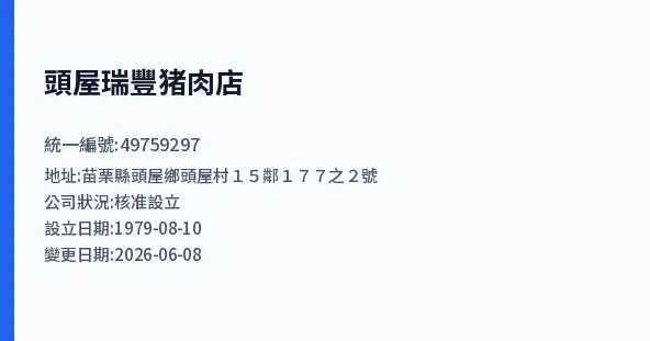 頭屋瑞豐猪肉店的照片-統編 49759297(苗栗縣) 公司登記資料與營業項目詳細圖表