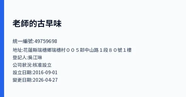 老師的古早味的照片-統編 49759698(花蓮縣) 公司登記資料與營業項目詳細圖表