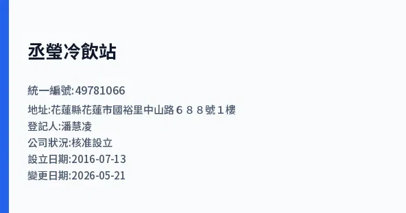 丞瑩冷飲站的照片-統編 49781066(花蓮縣) 公司登記資料與營業項目詳細圖表