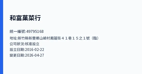 和富菓菜行的照片-統編 49795168(新竹縣) 公司登記資料與營業項目詳細圖表