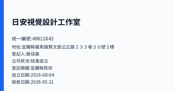 日安視覺設計工作室的照片-統編 49811842(宜蘭縣) 公司登記資料與營業項目詳細圖表