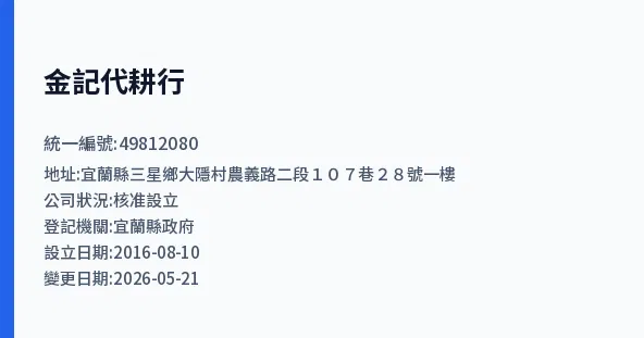 金記代耕行的照片-統編 49812080(宜蘭縣) 公司登記資料與營業項目詳細圖表
