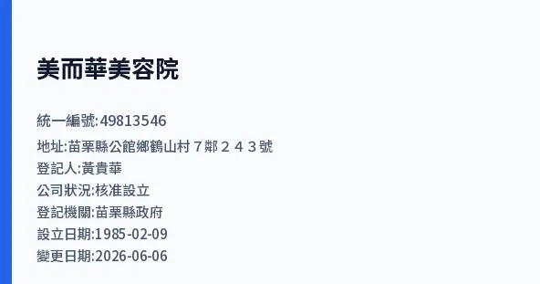 美而華美容院的照片-統編 49813546(苗栗縣) 公司登記資料與營業項目詳細圖表