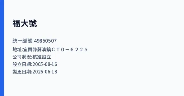 福大號的照片-統編 49850507(宜蘭縣) 公司登記資料與營業項目詳細圖表