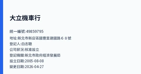 大立機車行的照片-統編 49859795(新北市) 公司登記資料與營業項目詳細圖表