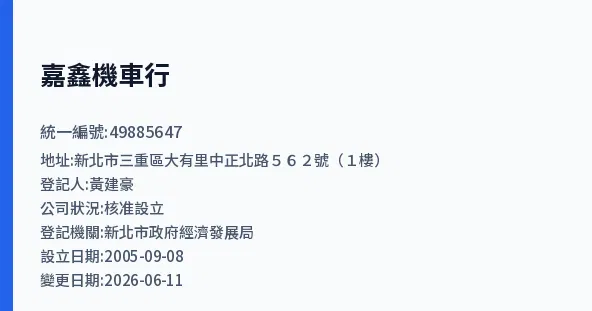 嘉鑫機車行的照片-統編 49885647(新北市) 公司登記資料與營業項目詳細圖表