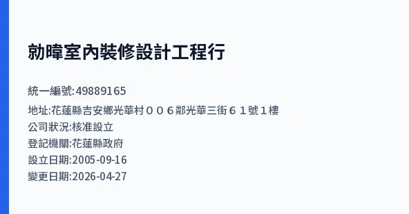 勍暐室內裝修設計工程行的照片-統編 49889165(花蓮縣) 公司登記資料與營業項目詳細圖表