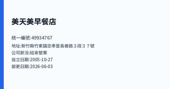 美天美早餐店的照片-統編 49934767(新竹縣) 公司登記資料與營業項目詳細圖表