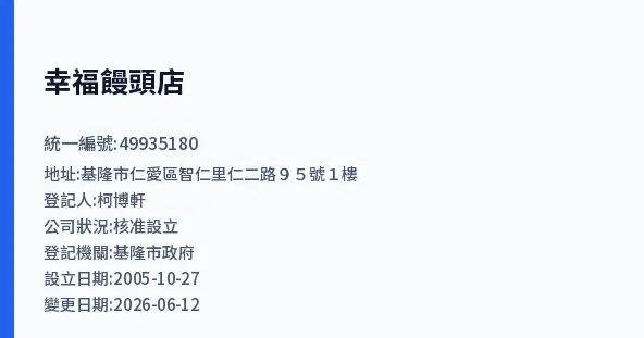 幸福饅頭店的照片-統編 49935180(基隆市) 公司登記資料與營業項目詳細圖表