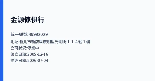 金源傢俱行的照片-統編 49992029(新北市) 公司登記資料與營業項目詳細圖表