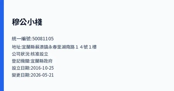 穆公小棧的照片-統編 50081105(宜蘭縣) 公司登記資料與營業項目詳細圖表