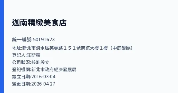 迦南精緻美食店的照片-統編 50191623(新北市) 公司登記資料與營業項目詳細圖表