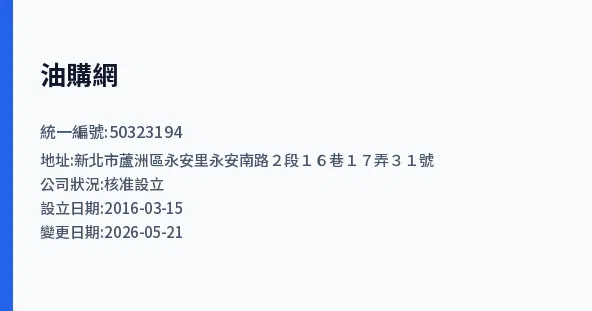 油購網的照片-統編 50323194(新北市) 公司登記資料與營業項目詳細圖表
