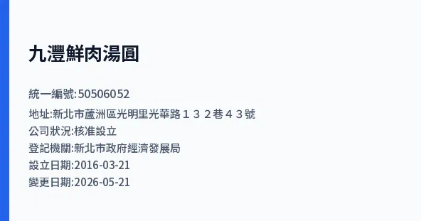 九灃鮮肉湯圓的照片-統編 50506052(新北市) 公司登記資料與營業項目詳細圖表