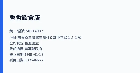 香香飲食店的照片-統編 50514932(苗栗縣) 公司登記資料與營業項目詳細圖表