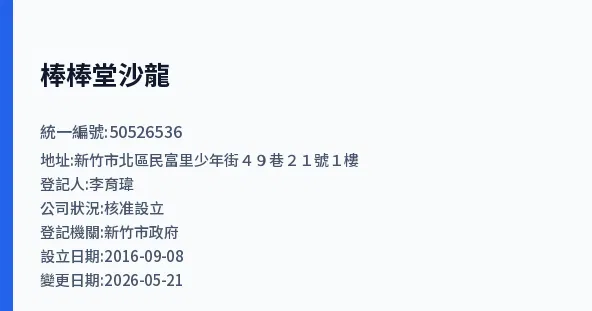 棒棒堂沙龍的照片-統編 50526536(新竹市) 公司登記資料與營業項目詳細圖表