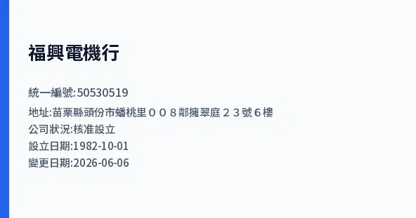 福興電機行的照片-統編 50530519(苗栗縣) 公司登記資料與營業項目詳細圖表