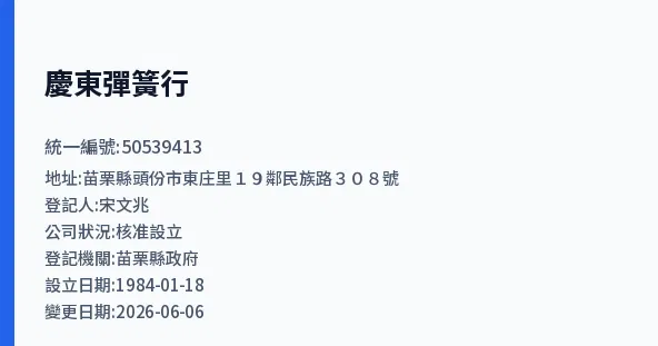 慶東彈簧行的照片-統編 50539413(苗栗縣) 公司登記資料與營業項目詳細圖表