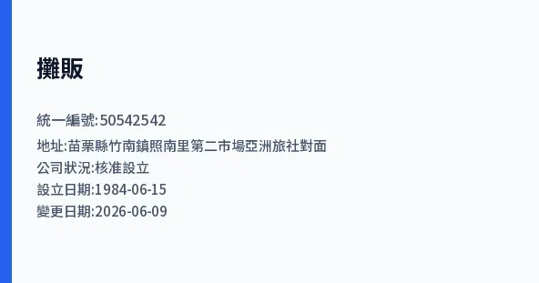 攤販的照片-統編 50542542(苗栗縣) 公司登記資料與營業項目詳細圖表