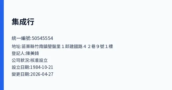 集成行的照片-統編 50545554(苗栗縣) 公司登記資料與營業項目詳細圖表