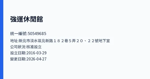 強運休閒館的照片-統編 50549685(新北市) 公司登記資料與營業項目詳細圖表