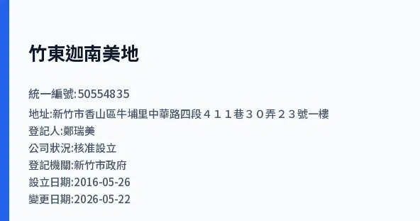 竹東迦南美地的照片-統編 50554835(新竹市) 公司登記資料與營業項目詳細圖表