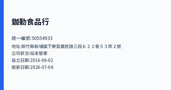 鉫勤食品行的照片-統編 50554933(新竹縣) 公司登記資料與營業項目詳細圖表