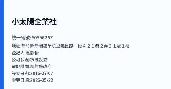 小太陽企業社的照片-統編 50556257(新竹縣) 公司登記資料與營業項目詳細圖表