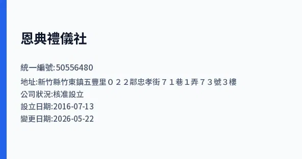 恩典禮儀社的照片-統編 50556480(新竹縣) 公司登記資料與營業項目詳細圖表