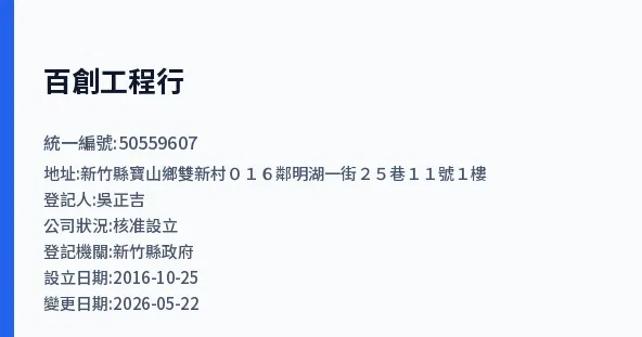 百創工程行的照片-統編 50559607(新竹縣) 公司登記資料與營業項目詳細圖表
