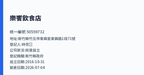 樂饗飲食店的照片-統編 50559732(新竹縣) 公司登記資料與營業項目詳細圖表