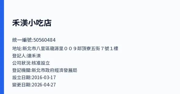 禾渼小吃店的照片-統編 50560484(新北市) 公司登記資料與營業項目詳細圖表