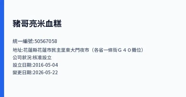豬哥亮米血糕的照片-統編 50567058(花蓮縣) 公司登記資料與營業項目詳細圖表
