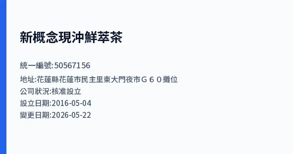 新概念現沖鮮萃茶的照片-統編 50567156(花蓮縣) 公司登記資料與營業項目詳細圖表