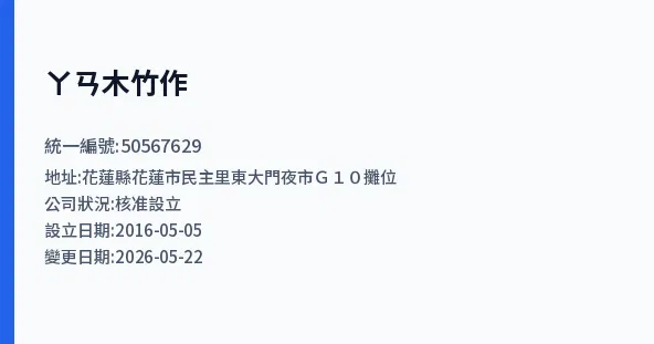 ㄚㄢ木竹作的照片-統編 50567629(花蓮縣) 公司登記資料與營業項目詳細圖表